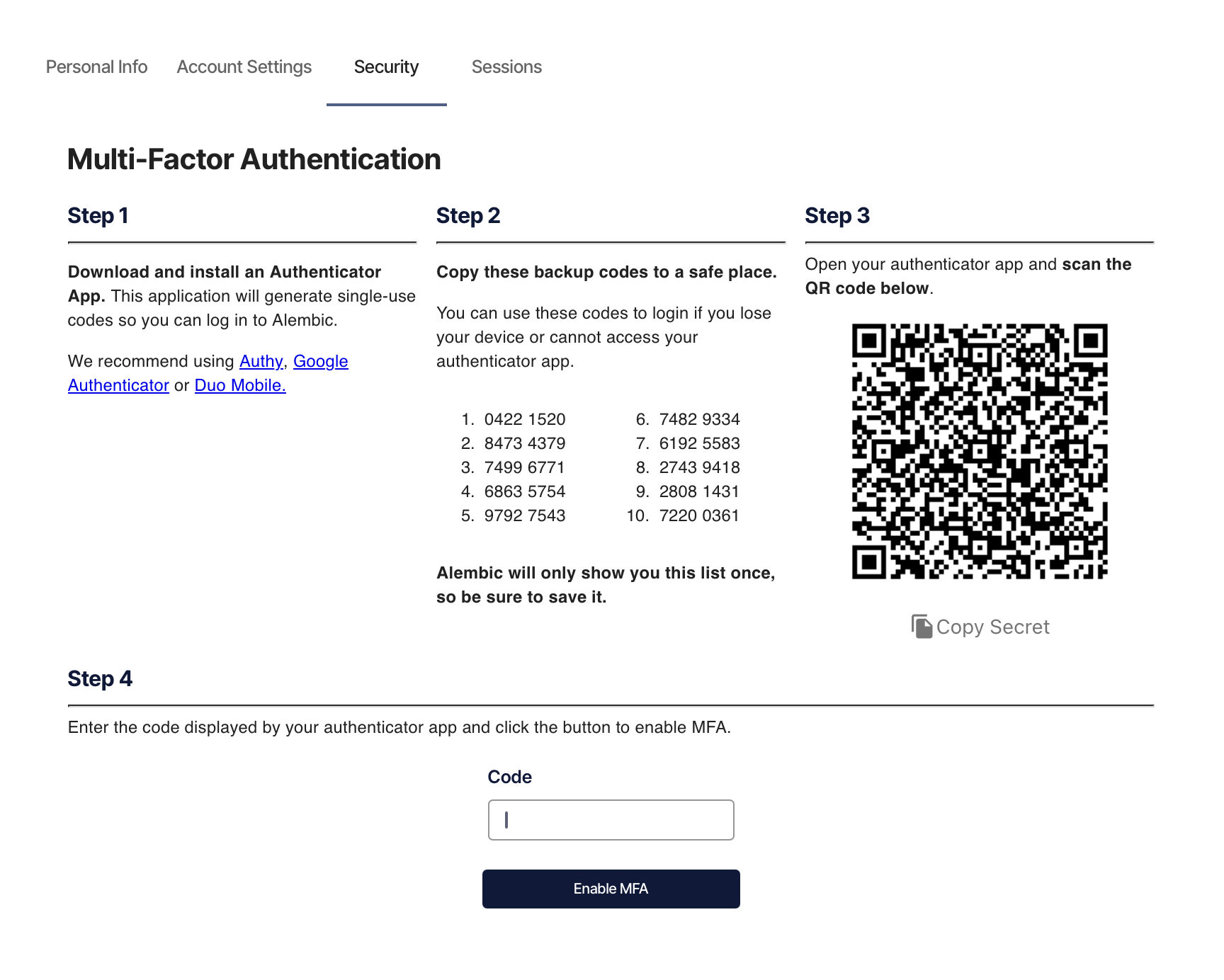 Set up Multi-Factor Authentication (MFA) for Your Account – Alembic